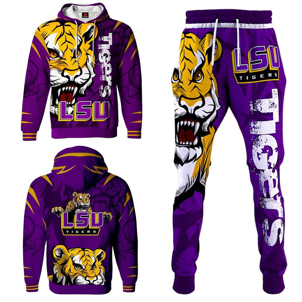 LSU Tigers NCAA Tracksuit Hoodie And Sweatpants