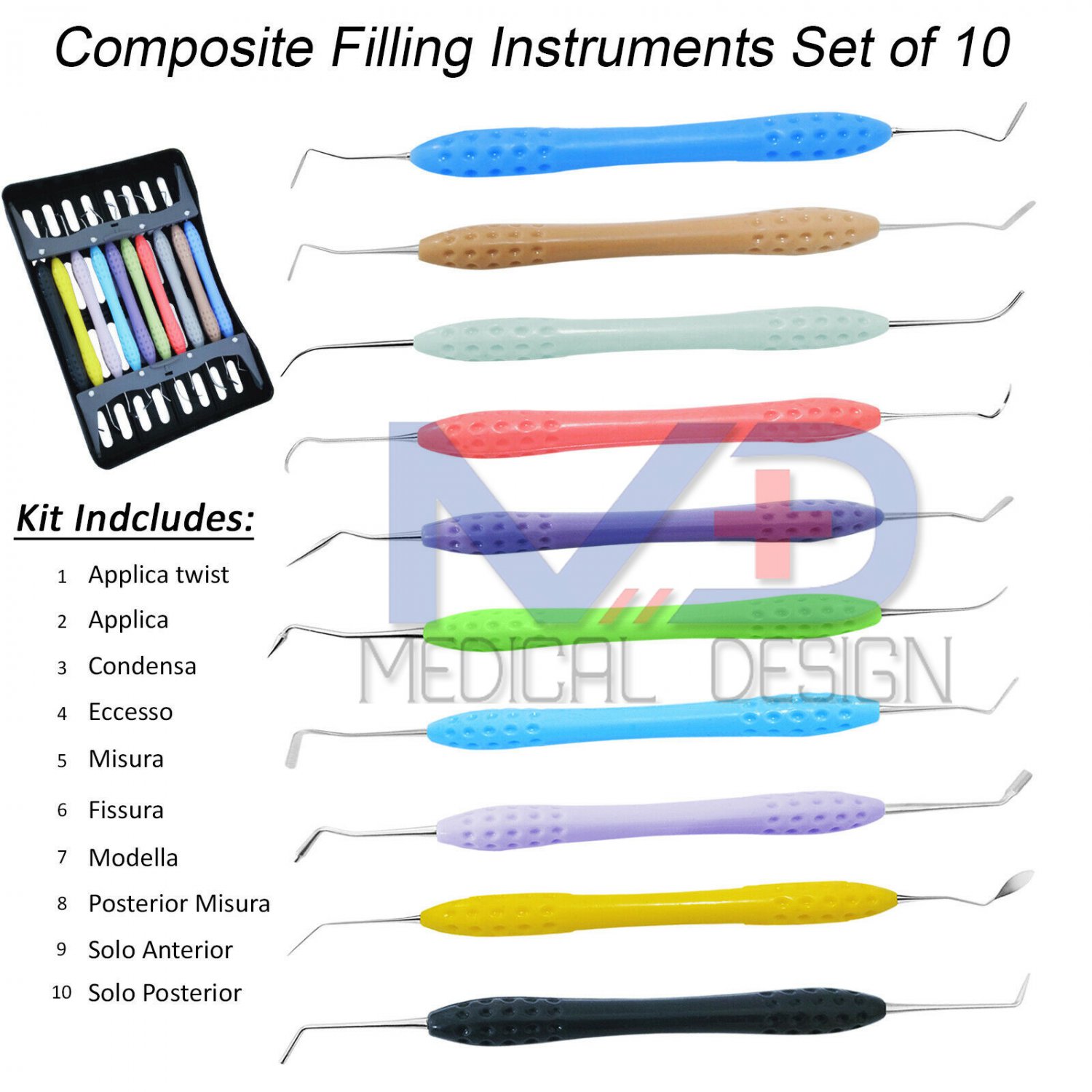Dental Composite Filling Instruments Set of 10 Silicone Handle LM