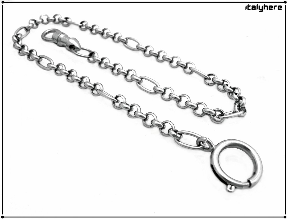 Pocket watch chain, roló and clip model, cm.35, stainless steel, with ...