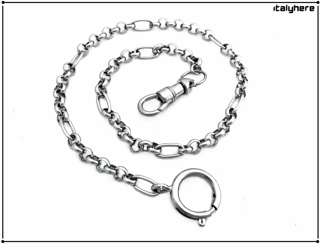 Pocket watch chain, roló and clip model, cm.35, stainless steel, with ...