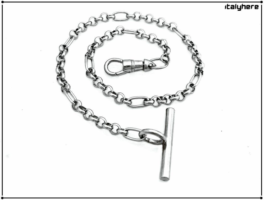 Pocket watch chain, roló and clip model, cm.35, stainless steel, with ...