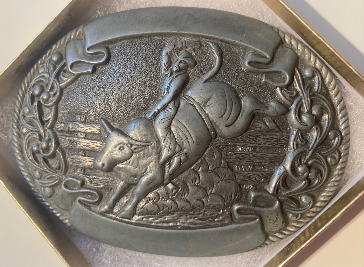 Vintage Metal Belt Buckle, Bull Riding, Rodeo,