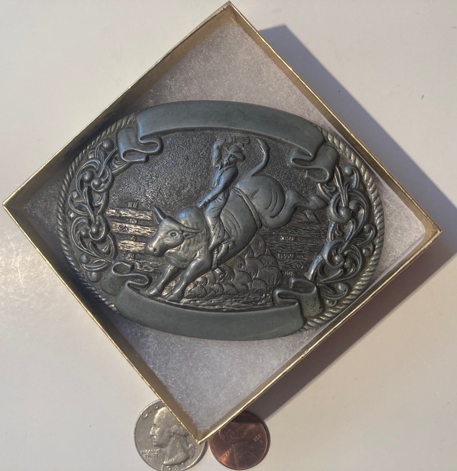 Vintage Metal Belt Buckle, Bull Riding, Rodeo,