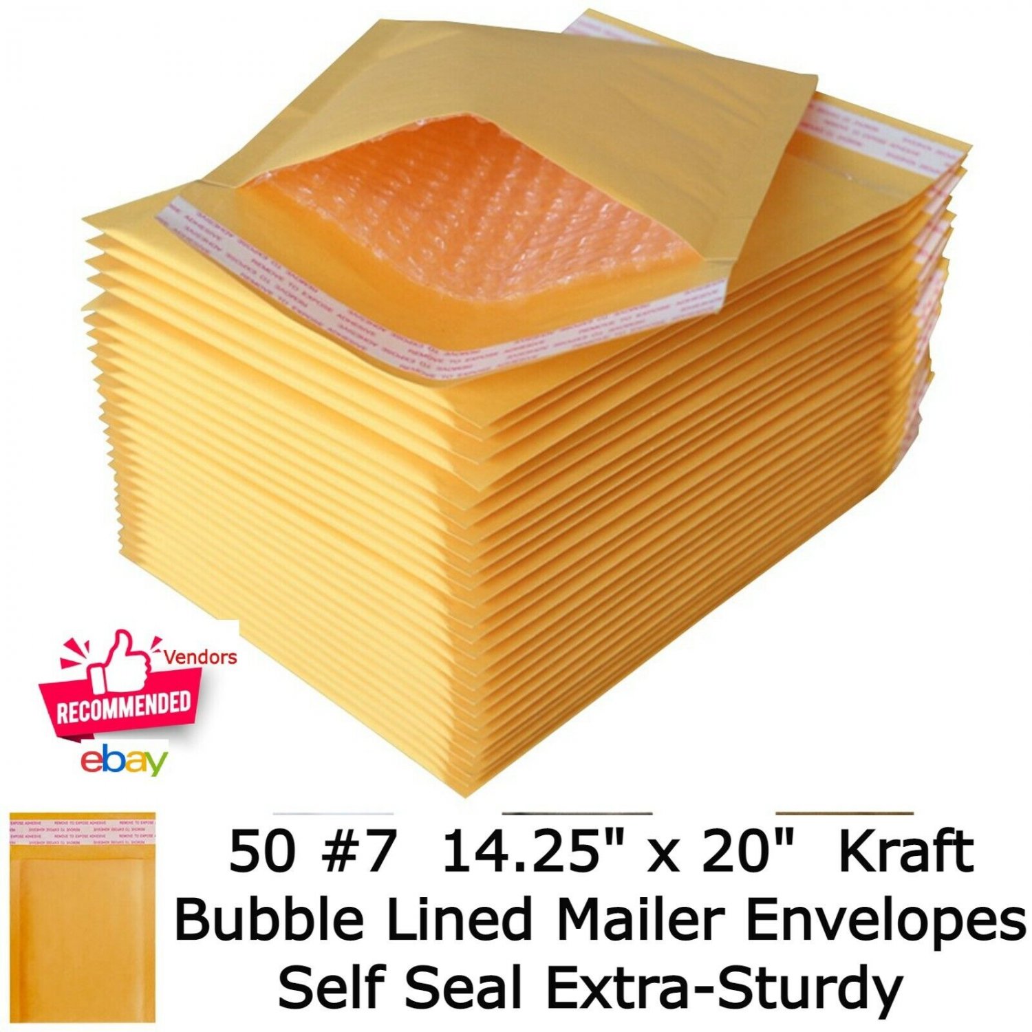 50 #7 14.25" x 20" Kraft Bubble Lined Mailer Envelopes Self Seal Extra ...