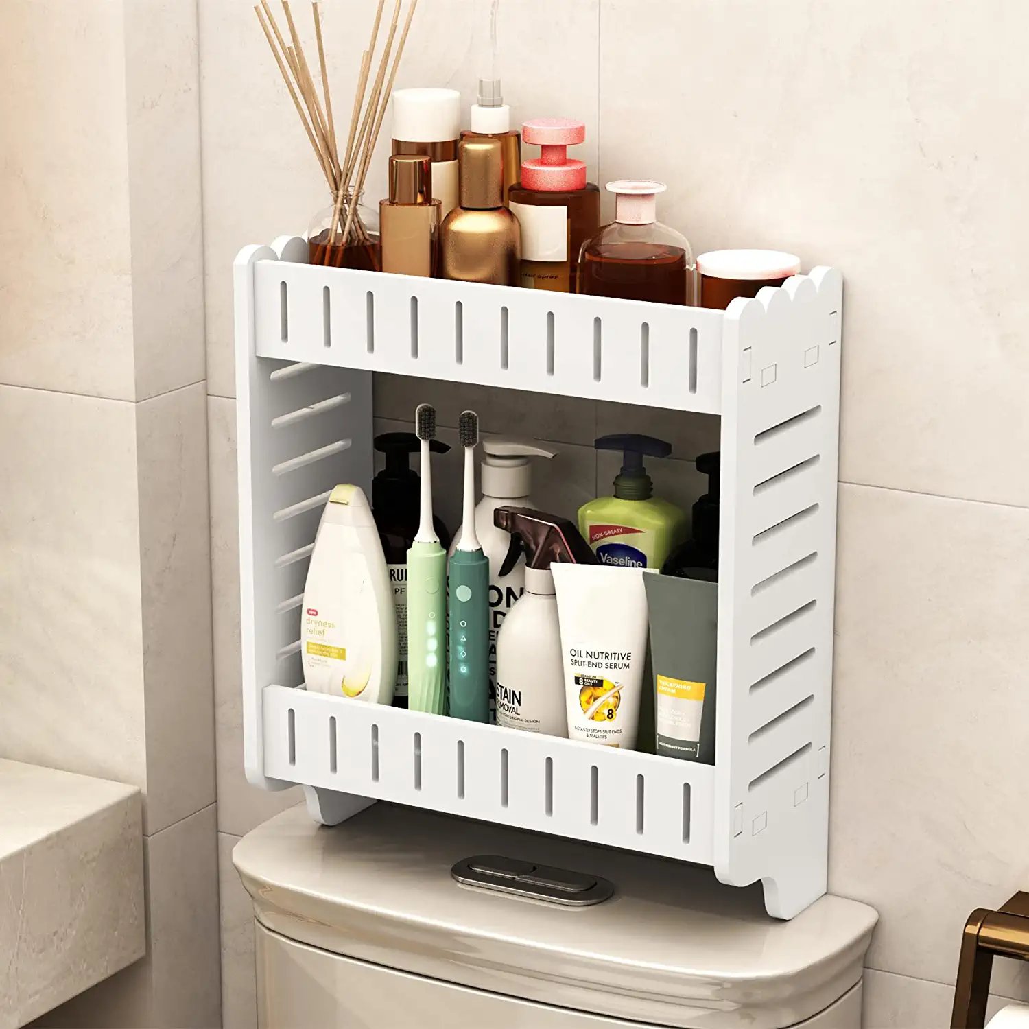 over the Toilet Storage Shelf (White) 2-Tier Bathroom Organizer,Stylish ...