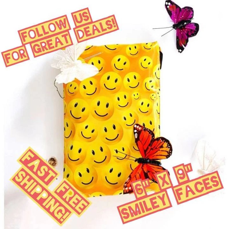 6"X9" Smiley Faces Design Poly Mailers / Fast FREE Shipping / Designer ...