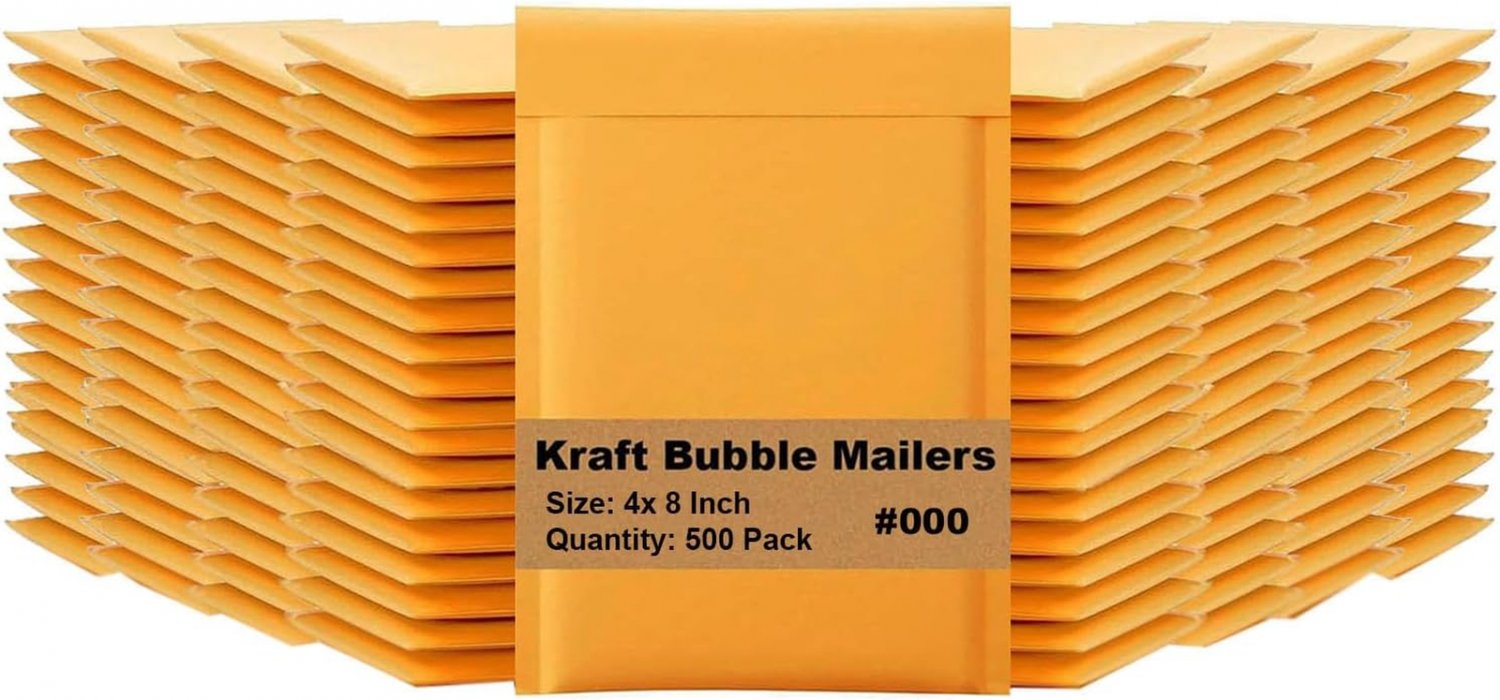 500 #000 4X8 Kraft Bubble Mailers Padded Envelopes (4 X 8) - Total 500 ...