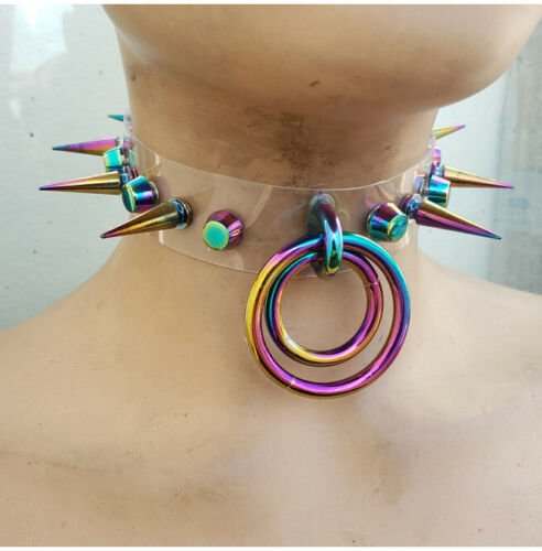 Rainbow Iridescent Spiked Choker Transparent PVC Necklace