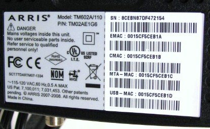 ARRIS TOUCHSTONE TELEPHONY MODEM TM602A/110