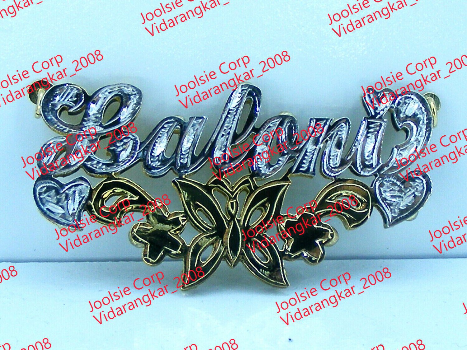 PERSONALIZED 14K GP 3D DOUBLE SCRIPT NAME PLATE NECKLACE BUTTERFLY WITH ...