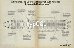 SWISSAIR - 1979 - DC-10 SEATING PLAN PRINT AD