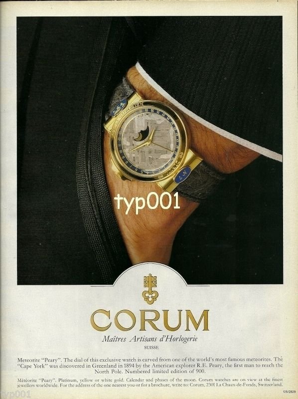 CORUM - 1990 - THE METEORITE PEARY WATCH PRINT AD
