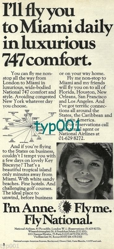 NATIONAL AIRLINES - 1974 I'LL FLY YOU TO MIAMI IN LUXURIOUS 747 COMFORT ...