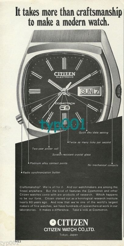 CITIZEN - 1973 IT TAKES MORE THAN CRAFTSMANSHIP TO MAKE A MODERN WATCH ...