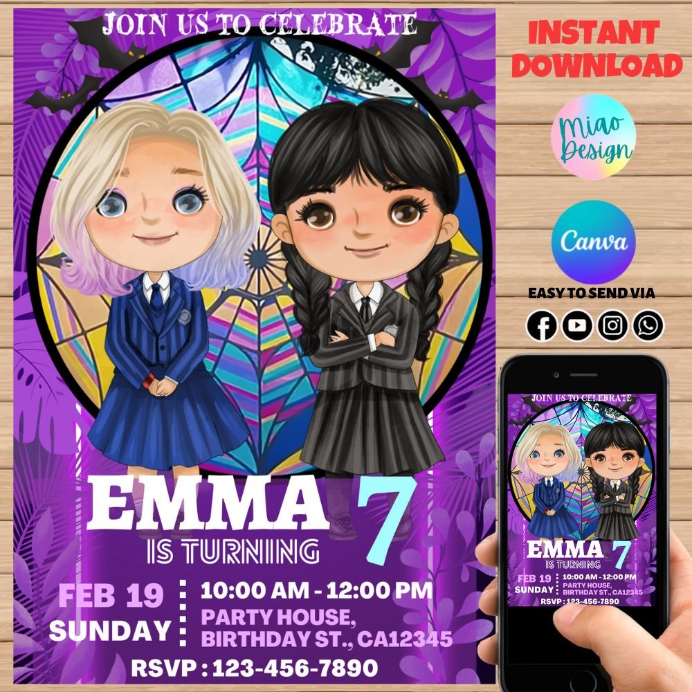 Wednesday Addams Birthday Invitation Template