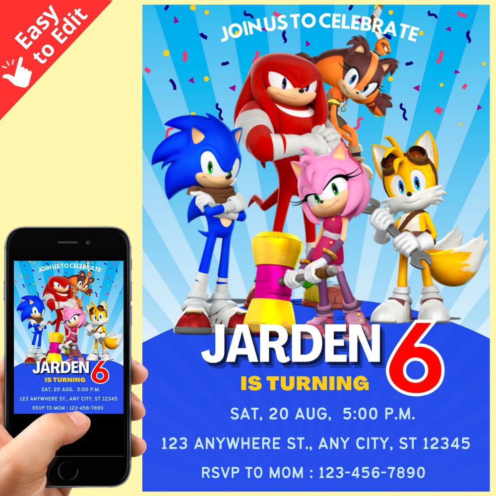Sonic The Hedgehog Birthday Digital Invitation