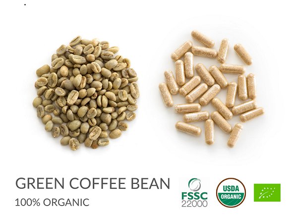 Organic Green Coffee Bean(Unroasted) 60 Capsules Chlorogenic Acid For ...