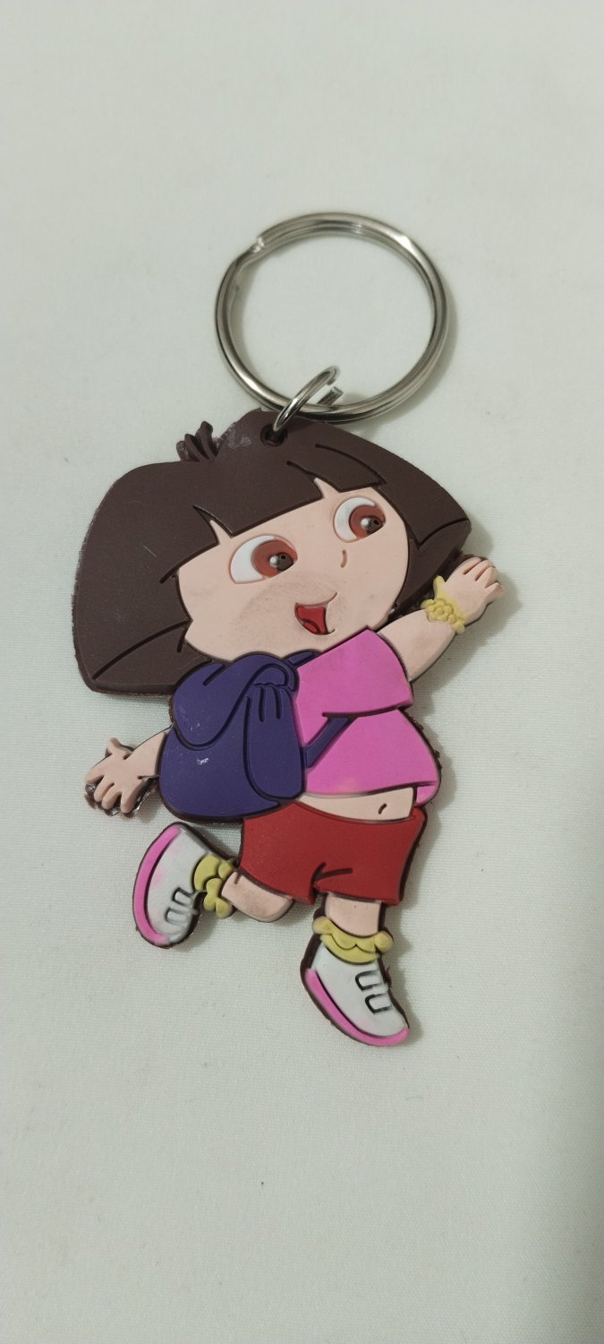 Double Sided Rubber Cartoon Character Dora with beg Key Chain (Multicolor)