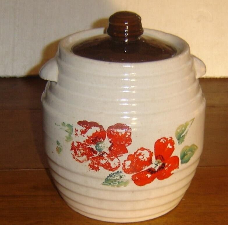 Red Wing Pottery 1930's large Barrel Cookie Jar yellow ware lug ear ...