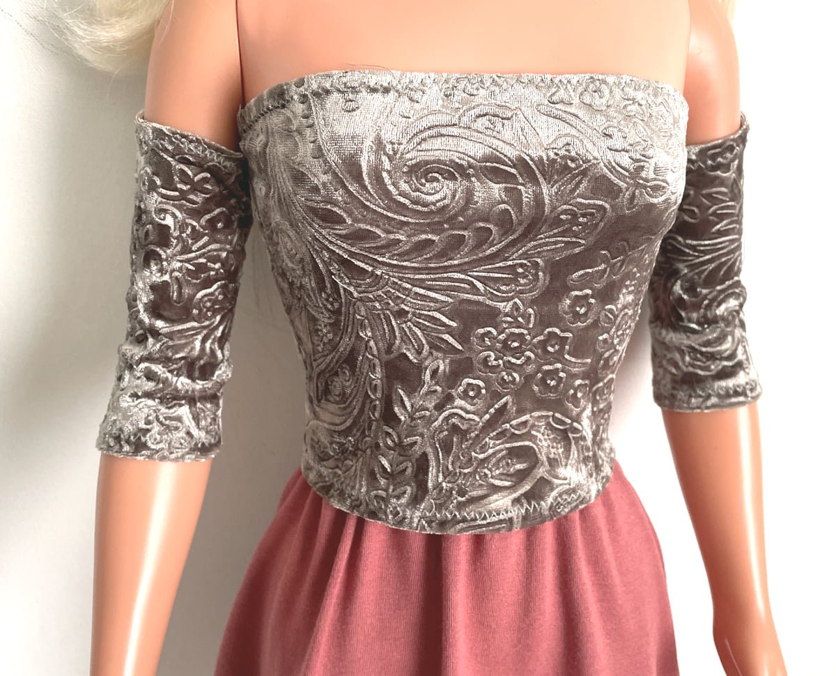 Structured Velvet Top & Rayon Mini Skirt for My Size Barbie Doll. New