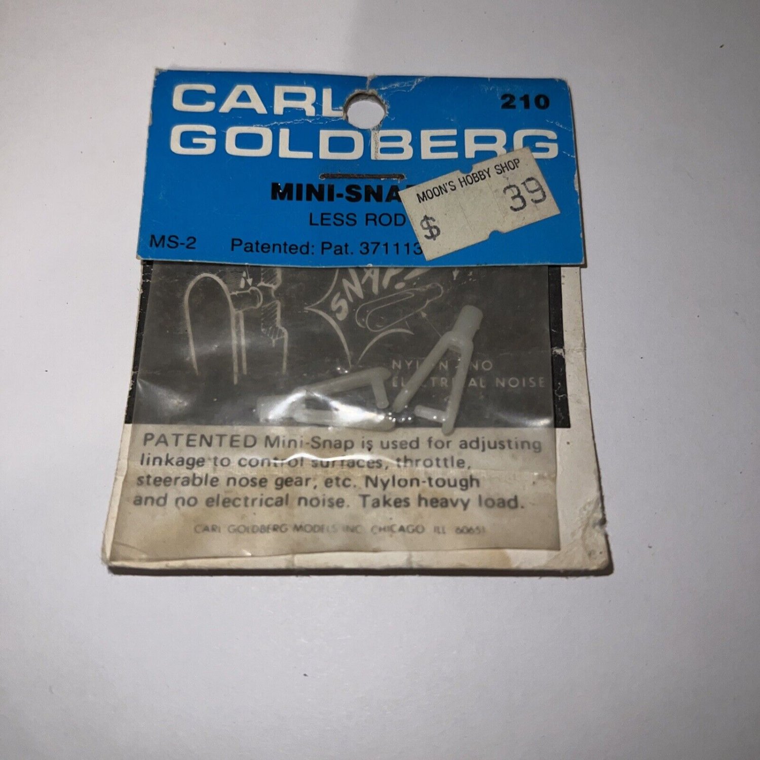 Vintage NEW Carl Goldberg Model Parts No. 210 Mini-Snaps ~ MS-2 Nylon Clips