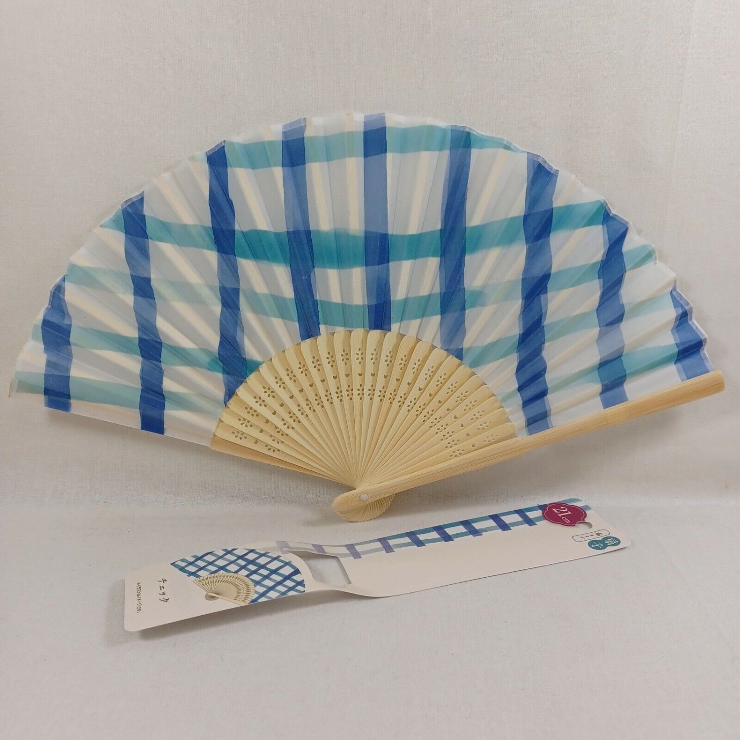 BRAND NEW Japanese Folding Fan Checkered pattern Blue SENSU JAPAN JP Takeda