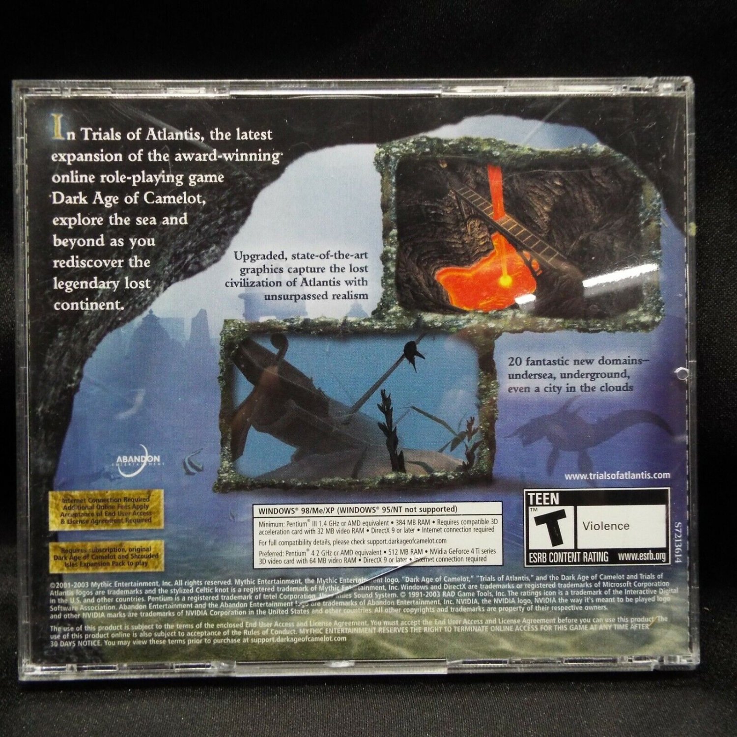 Dark Ages of Camelot Trials of Atlantis PC MMORPG Windows 98 XP CD-ROM