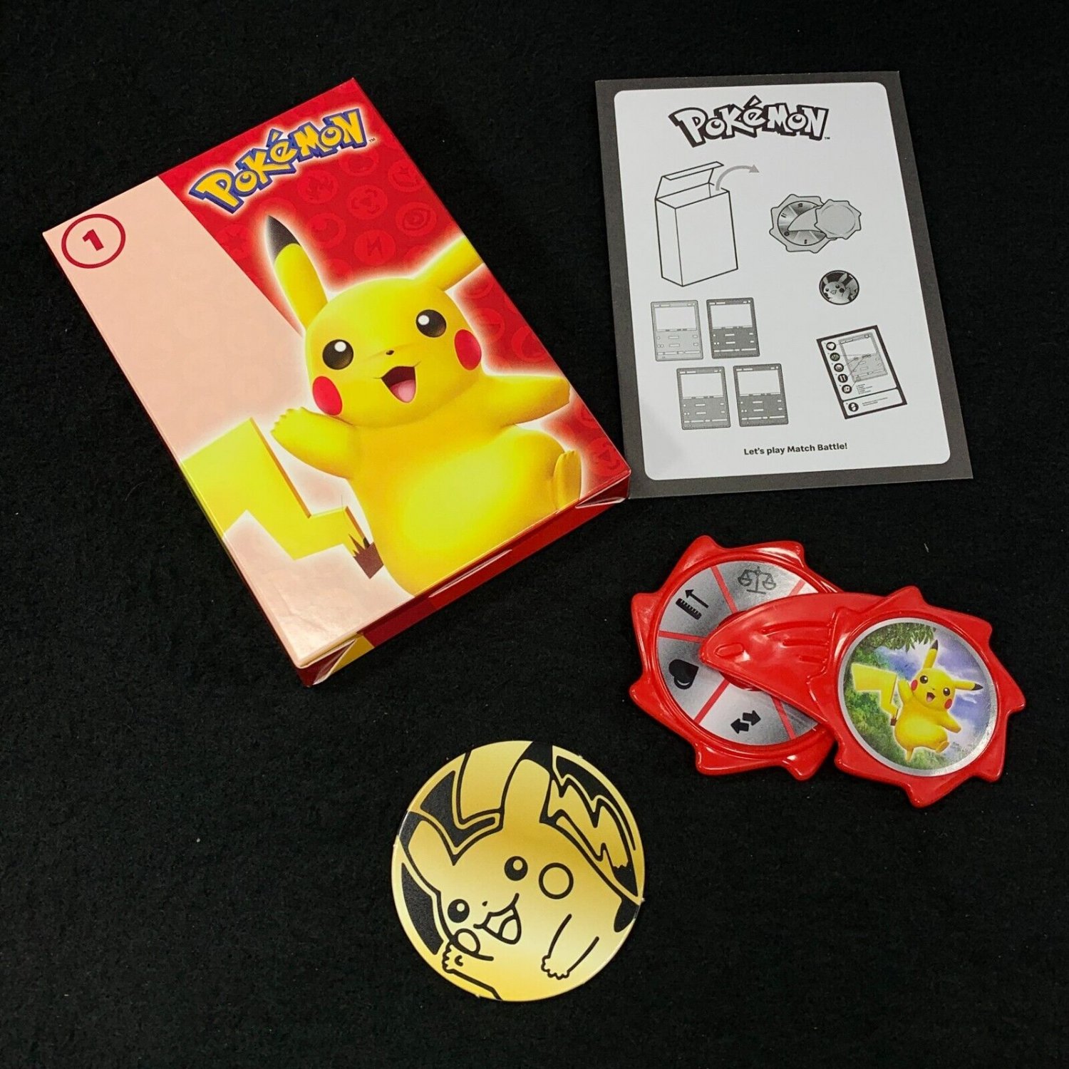Pokemon Pikachu 1 Match Battle Spinner Toy Game Flip Coin and Instructions