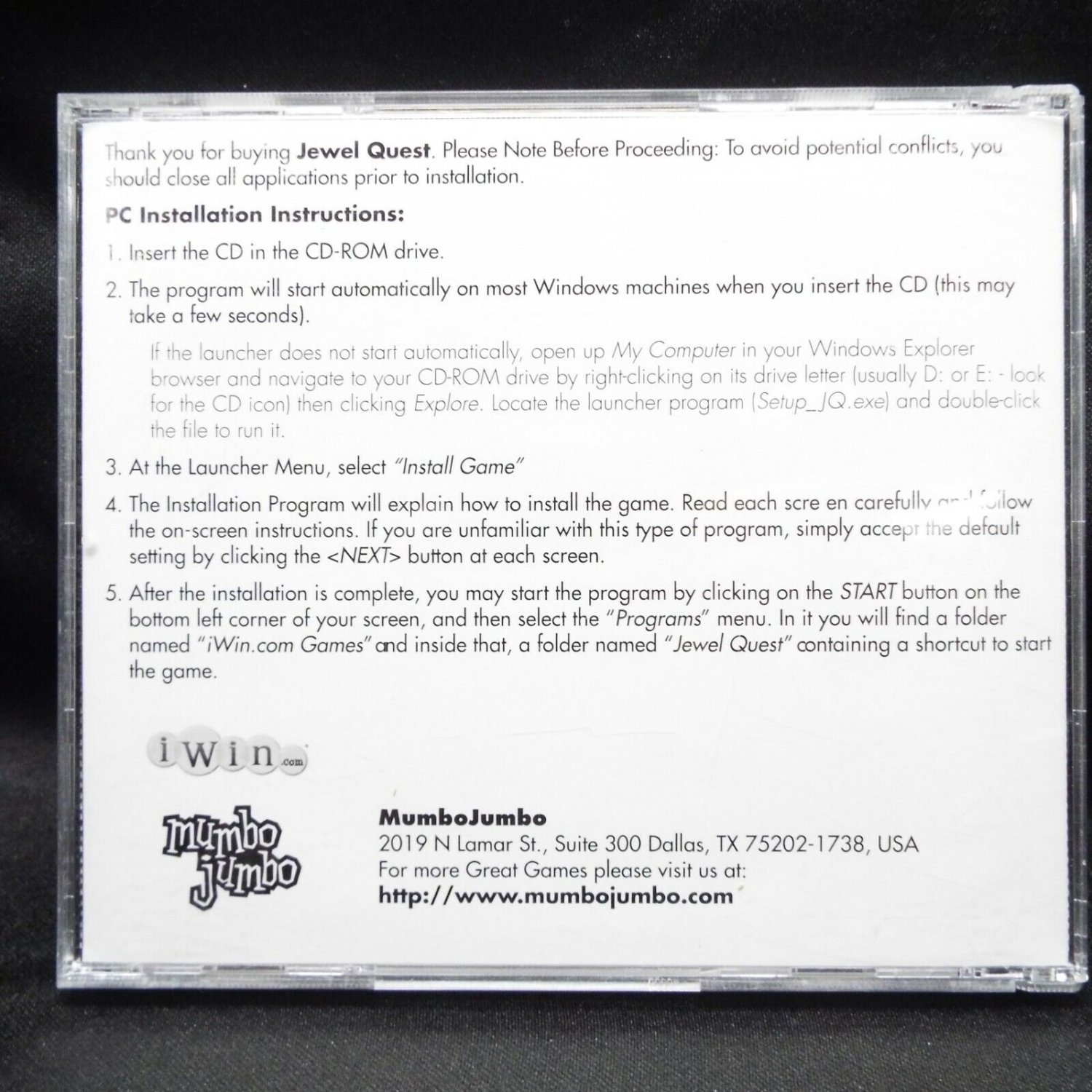 Jewel Quest PC Game Matching Mumbo Jumbo Windows 98 XP CD-ROM