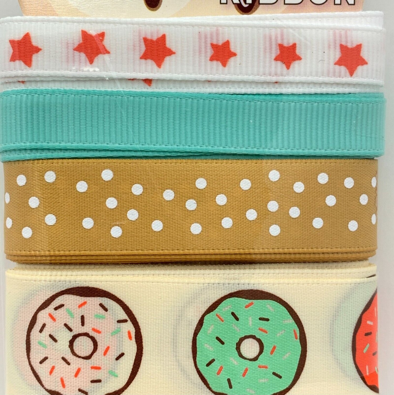 Gwen Studios Sweet Shop Ribbon Sprinkle Doughnuts Aqua Gold Stars 4 6 ...