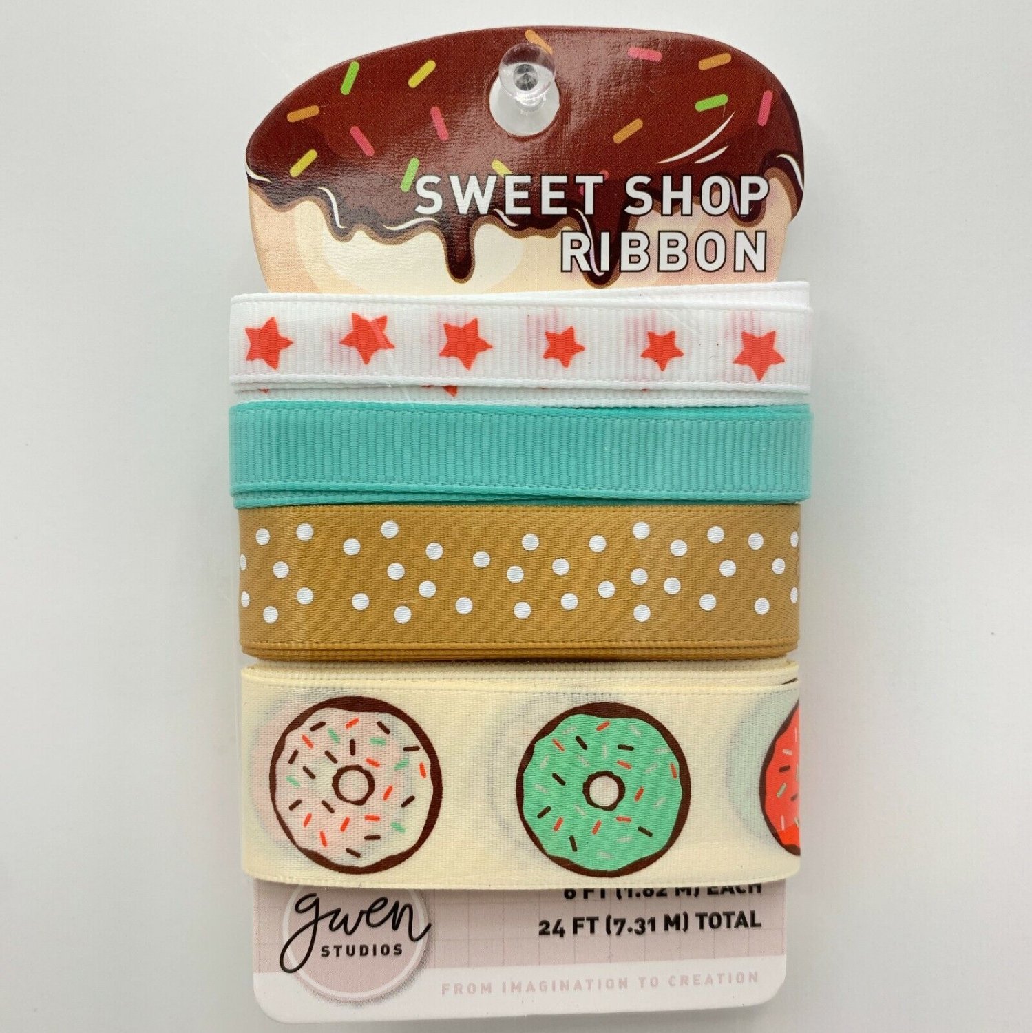 Gwen Studios Sweet Shop Ribbon Sprinkle Doughnuts Aqua Gold Stars 4 6 ...