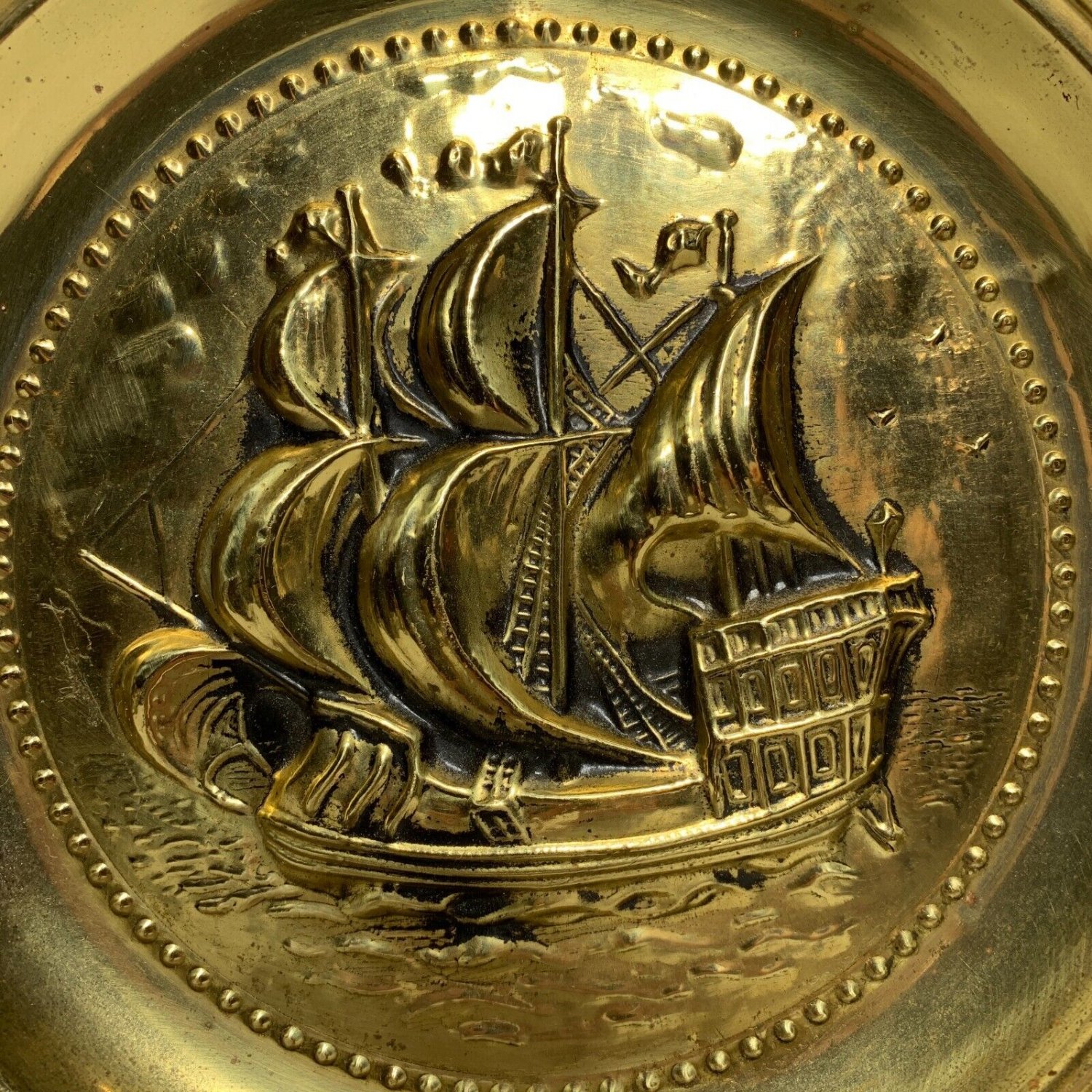 Vintage Galleon Ship Brass Pressed 10" Plate Wall Hanger ELPEC England ...