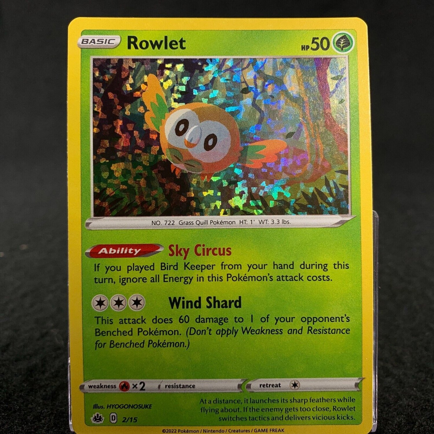 McDonalds Pokemon 2022 Rowlet Holo Foil 2/15 Pack Fresh Card