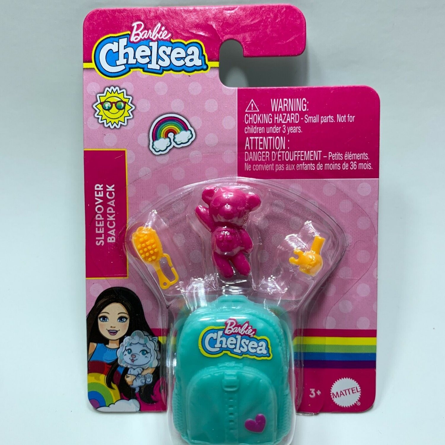 Barbie Chelsea Sleepover Blue Backpack Teddy Bear Brush Nail Polish