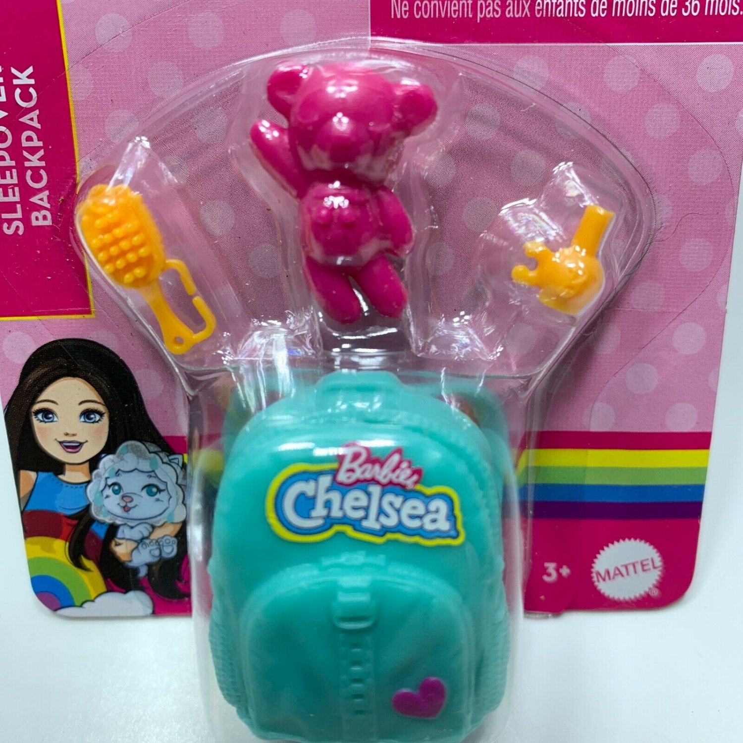 Barbie Chelsea Sleepover Blue Backpack Teddy Bear Brush Nail Polish