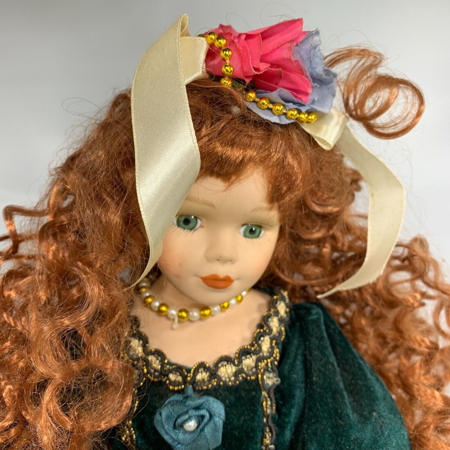 Long Curly Red Haired Porcelain Doll in Beautiful Green Dress 16 ...
