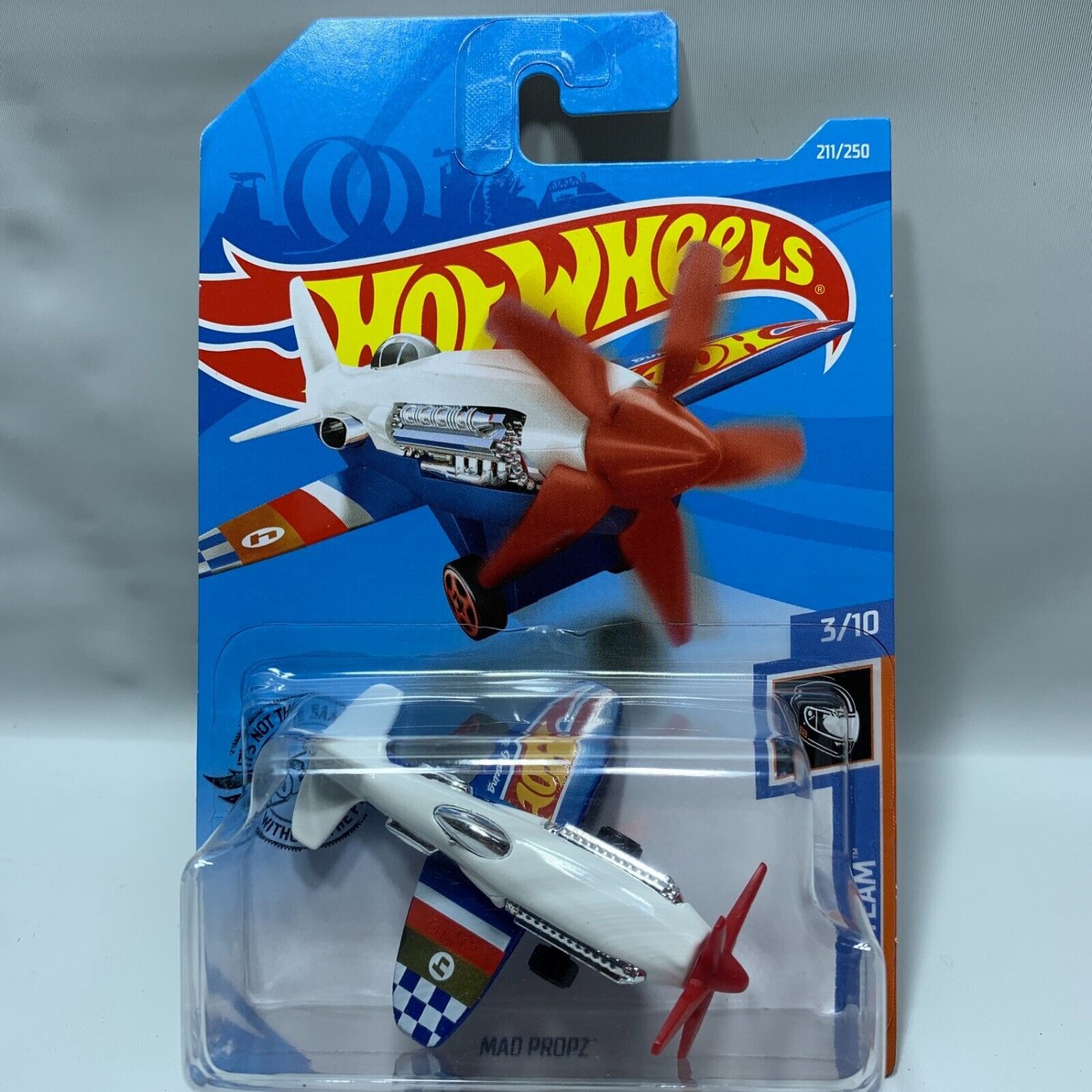 2019 Hot Wheels Mad Propz Airplane HW Race Team 3/10 211/250 White