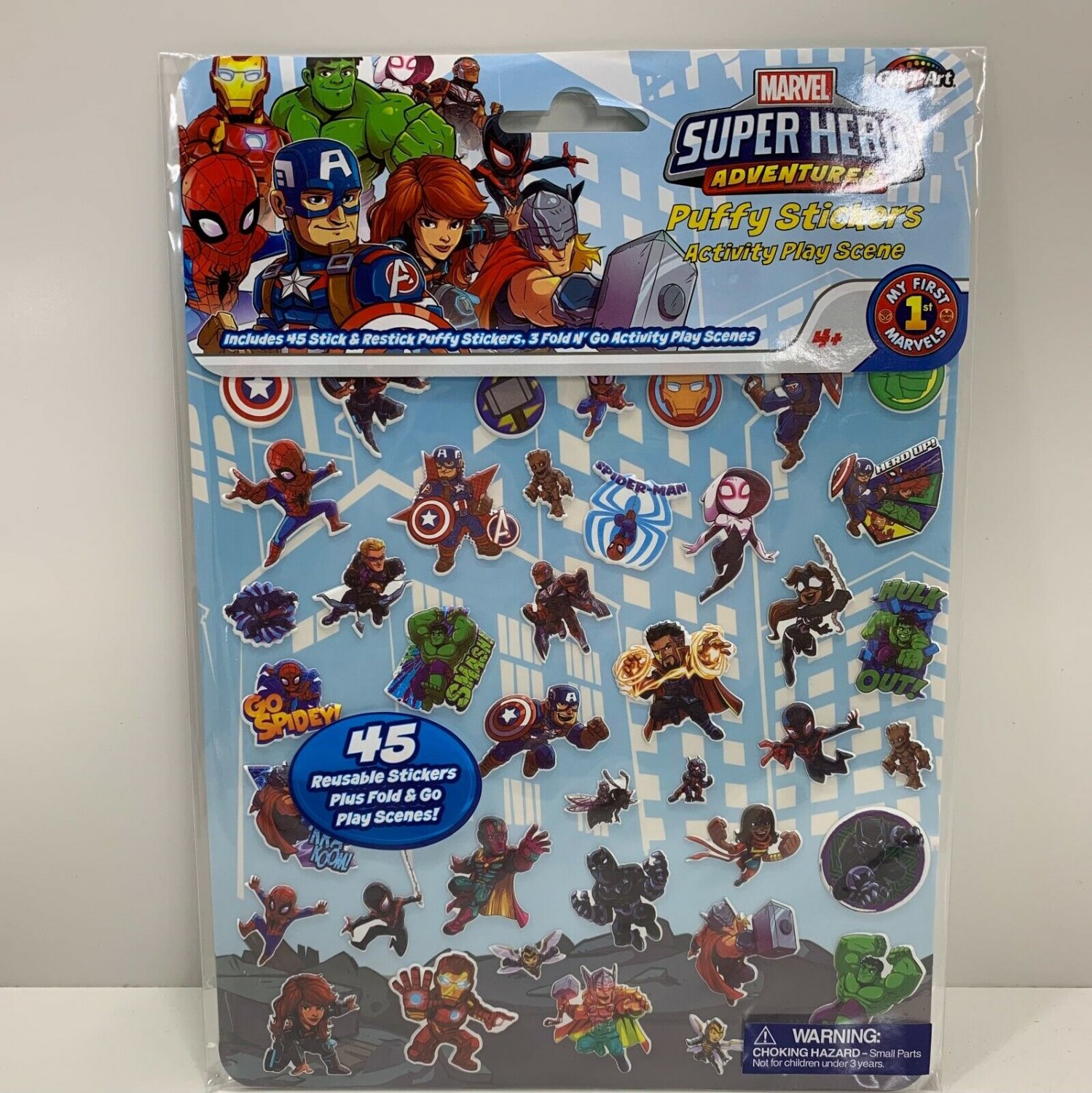 Marvel Super Hero Adventures Puffy Stickers Cra-Z-Art 45 Stickers 3 Scenes