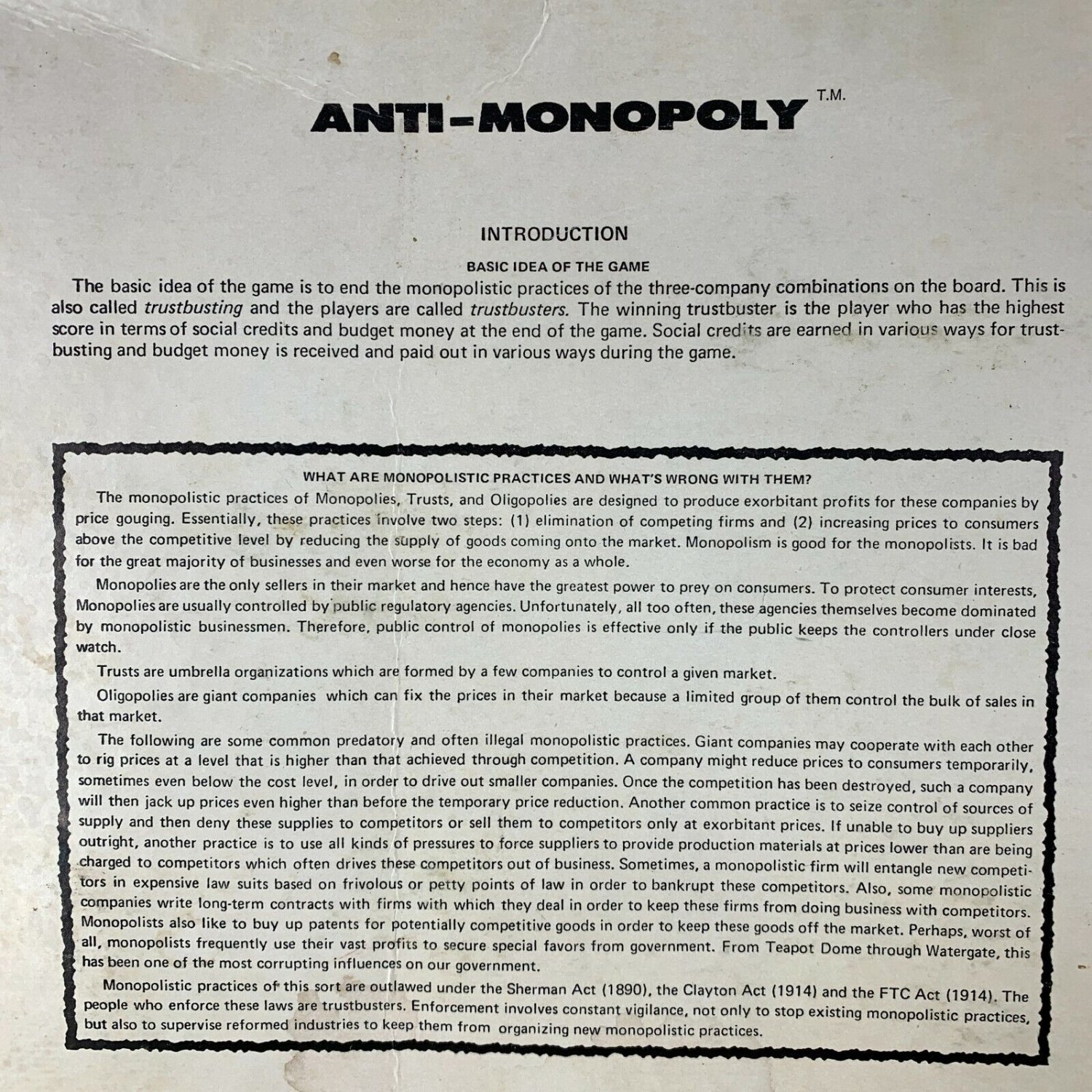 1973 Anti-Monopoly Board Game Bust The Trust Ralph Anspach Finance ...
