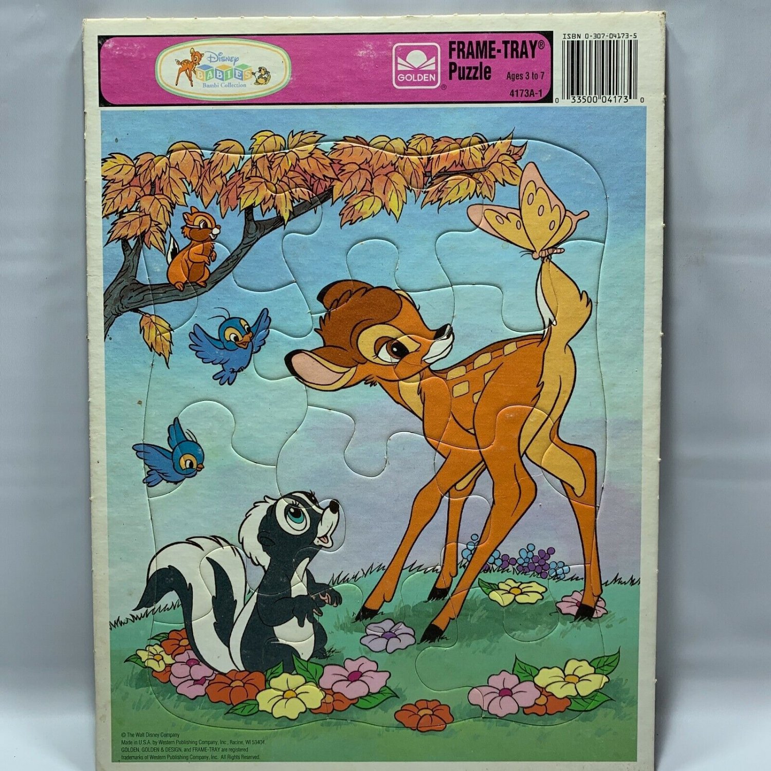 Disney Babies Bambi Collection Frame Tray Puzzle Golden Cute Vintage Flower