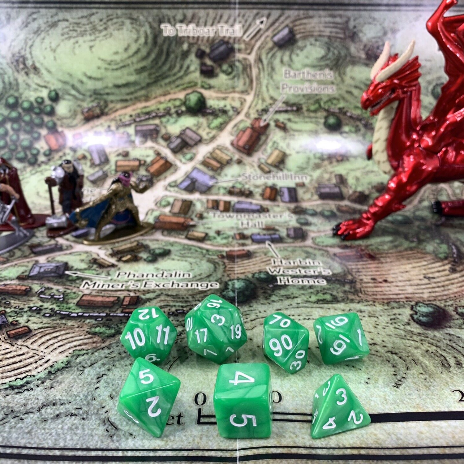 Dungeons and Dragons Set of 7 Green Marble Dice RPG Warhammer ...