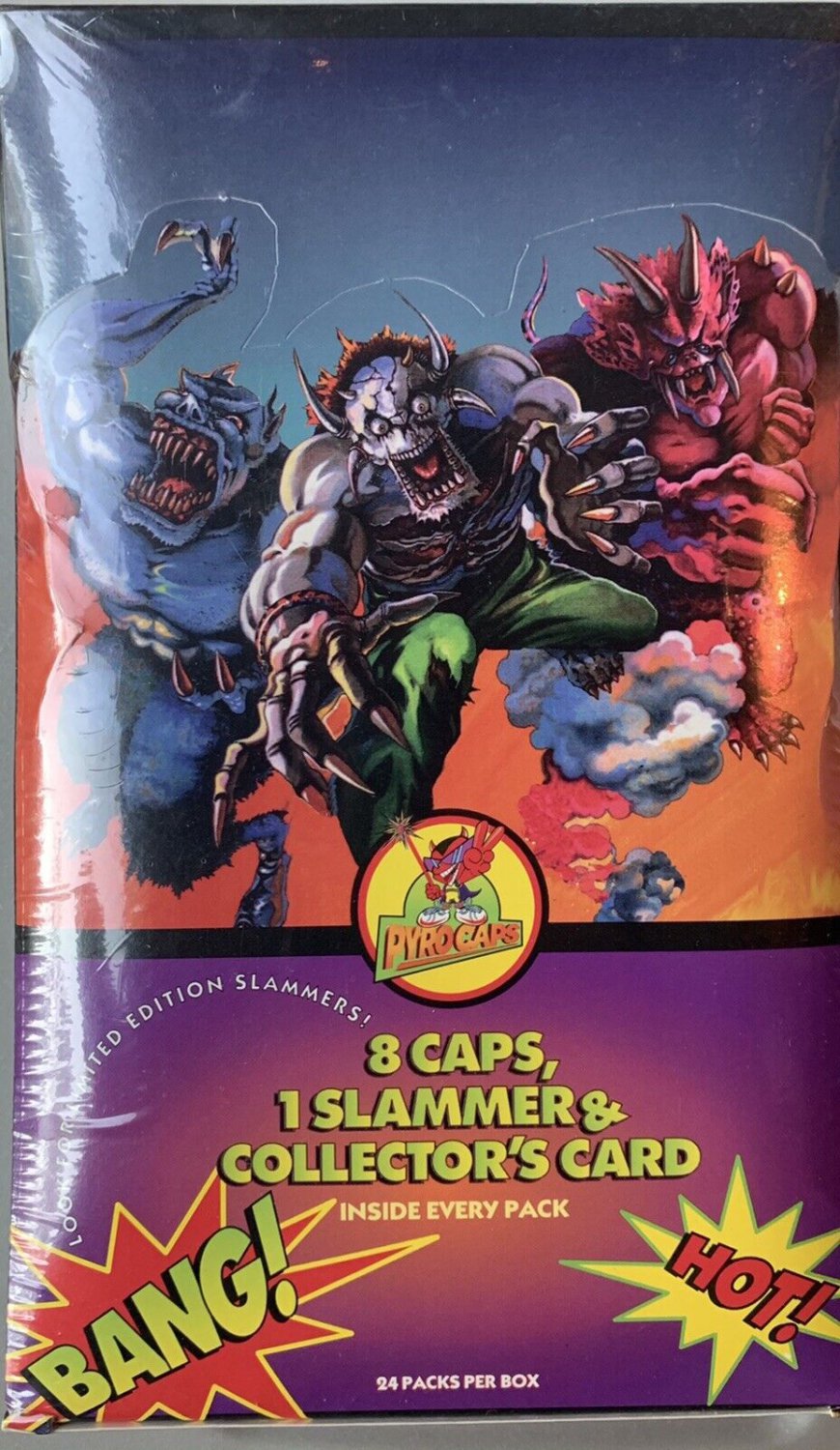 1995 Pyro caps 24 Packs Box Sealed 8 caps,1 Slammer -1 Card Per Pack-Mint
