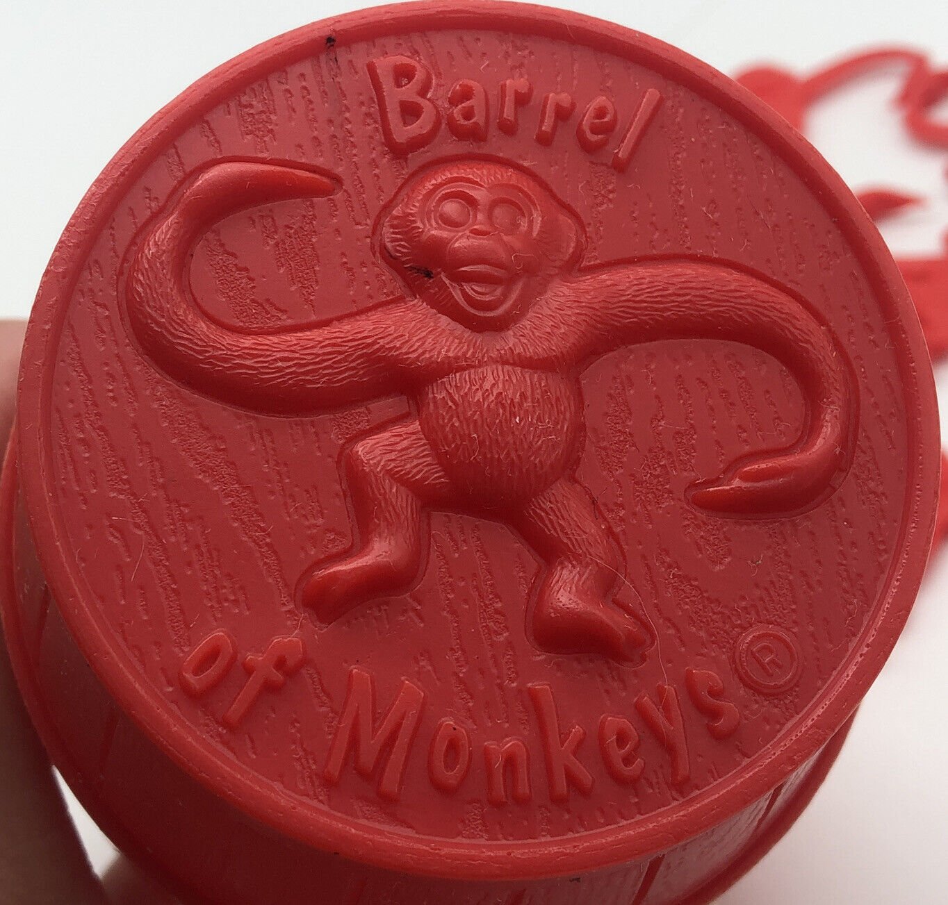 Vintage Barrel Of Monkeys 1989 with 9 RED Monkeys Bradley Classic MB Toy!