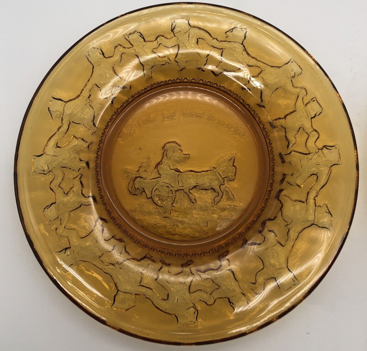 VINTAGE TIARA INDIANA AMBER GLASS CHILDREN'S NURSERY RHYME PLATES (2) 6 ...