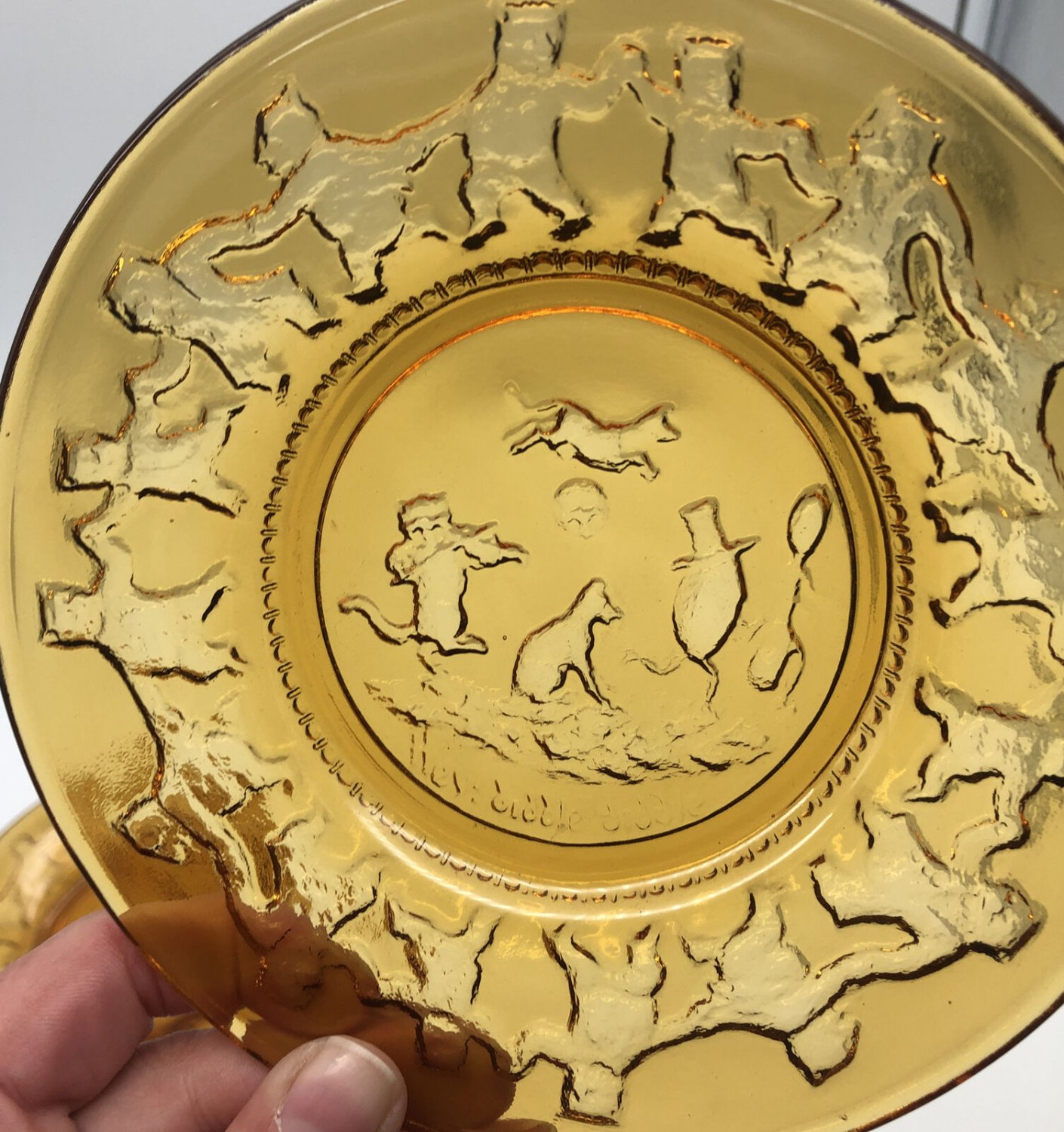 VINTAGE TIARA INDIANA AMBER GLASS CHILDREN'S NURSERY RHYME PLATES (2) 6 ...