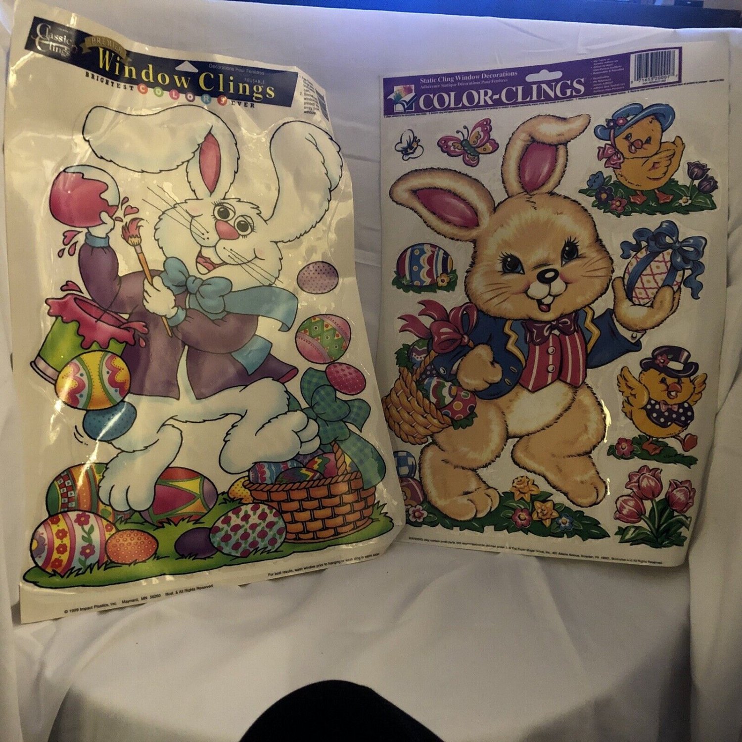 Vintage Easter Color-Clings Window Decorations Bunny Rabbit Eggs Set Of 2