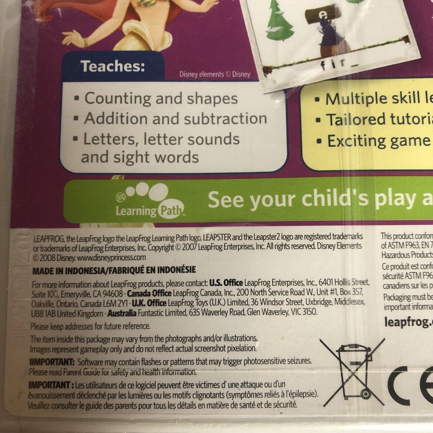 Leap Frog Leapster Disney Princess Worlds of Enchantment Game PreK 1st ...