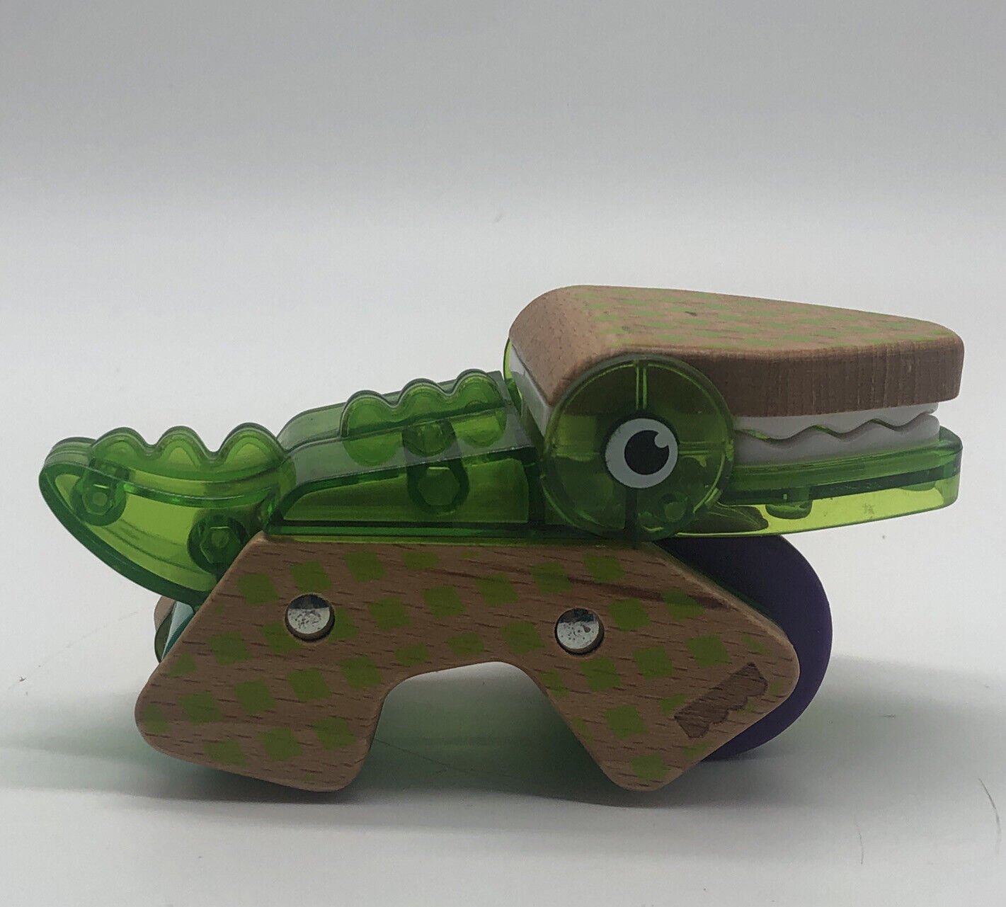 Fisher Price Wooden Rolling Chomping Gator Toddler Toy 5” Length