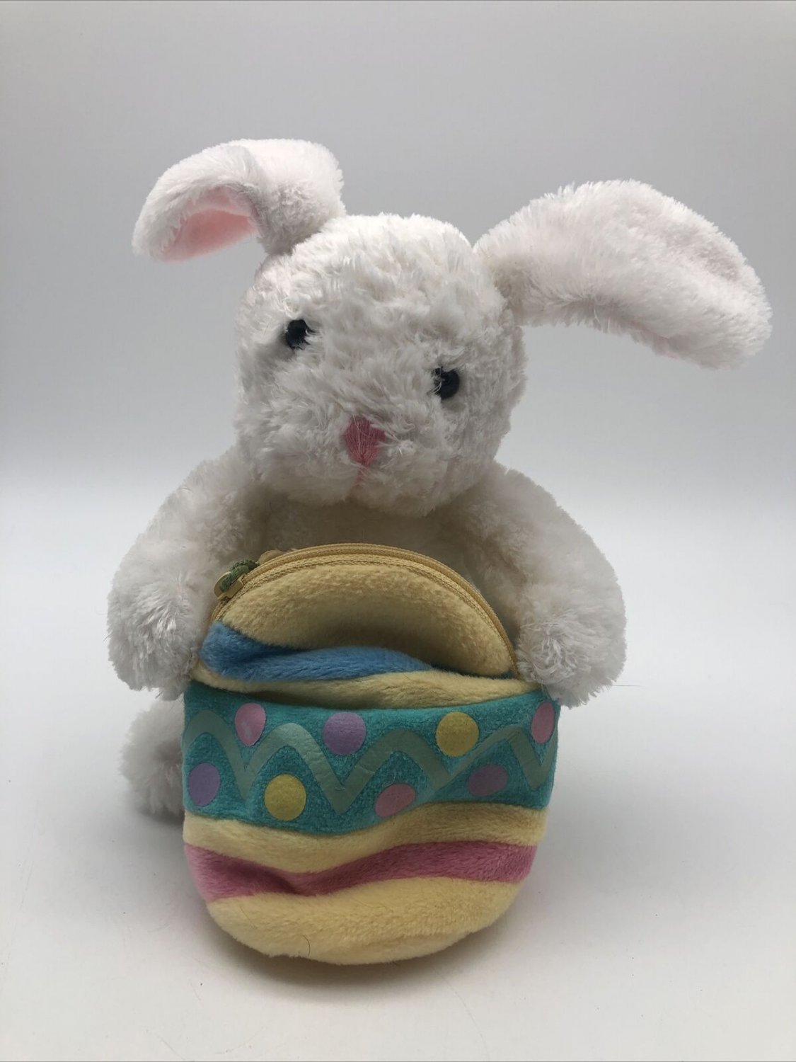 Hallmark White Easter Bunny Rabbit plush egg pouch zippered pocket 8" CLEAN