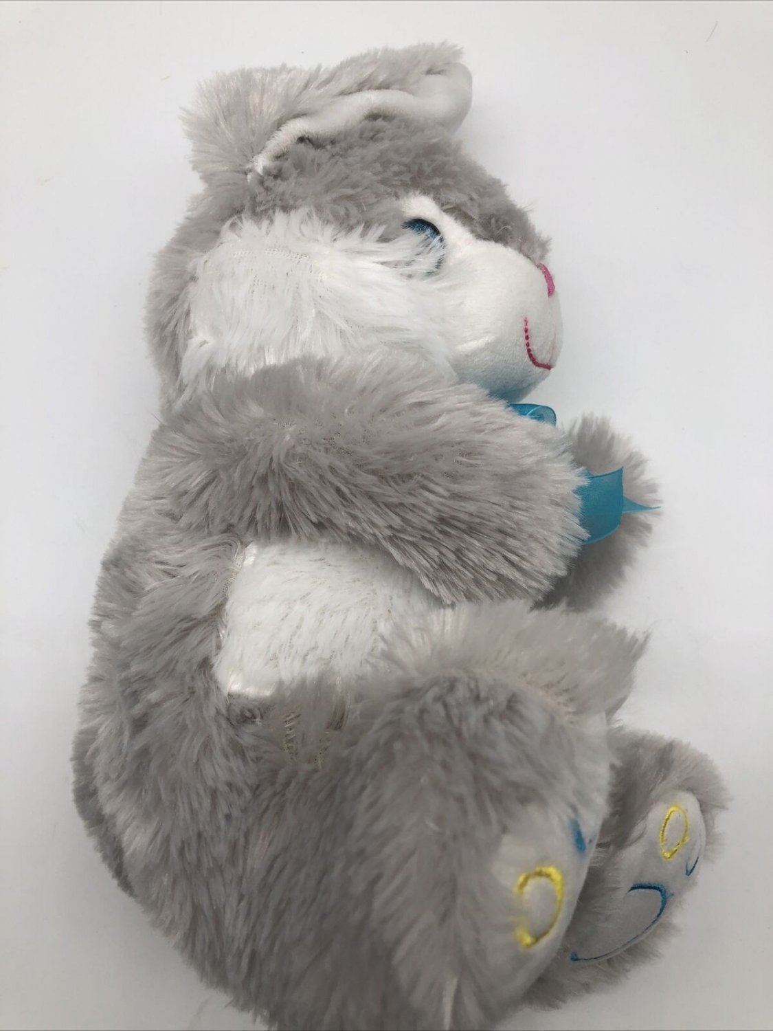 Hug Fun 12" Easter Bunny Plush 12" Rabbit Gray with blue ribbon bow NEW ...